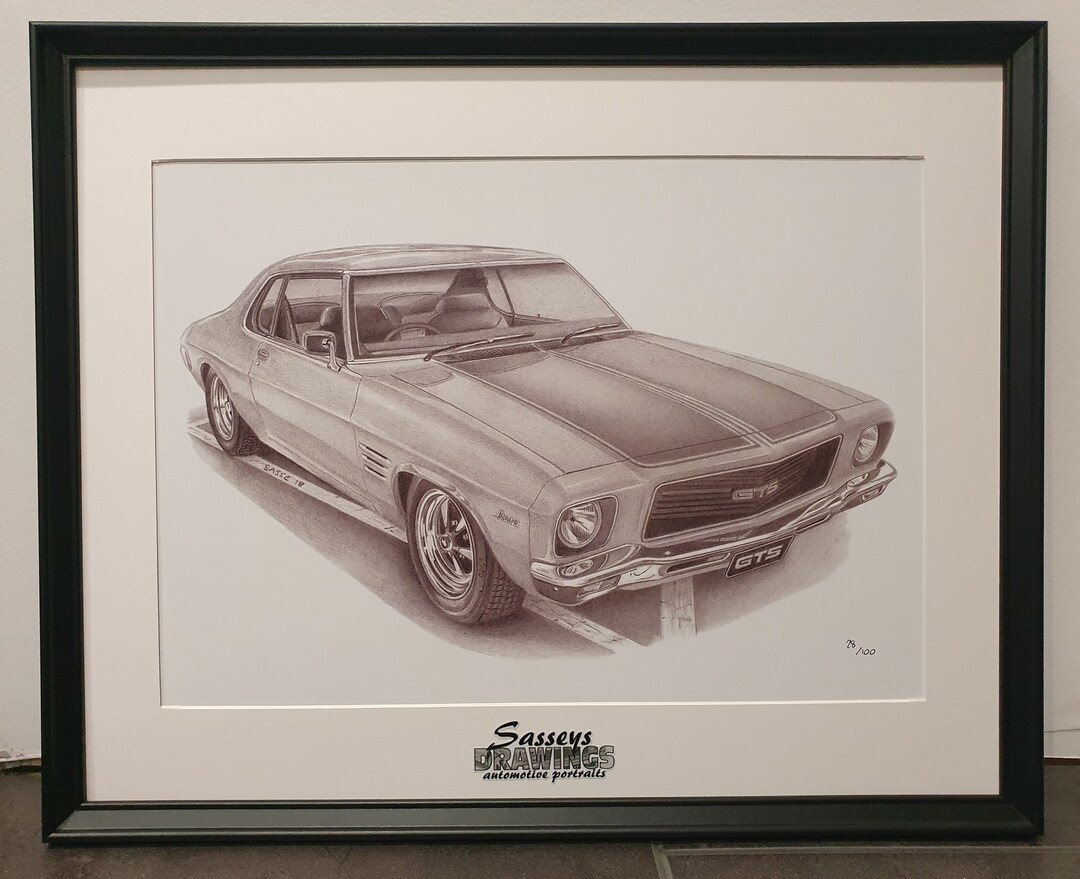 Framed 1973 Holden HQ Monaro GTS A3 Print off Original Pencil Drawing ...