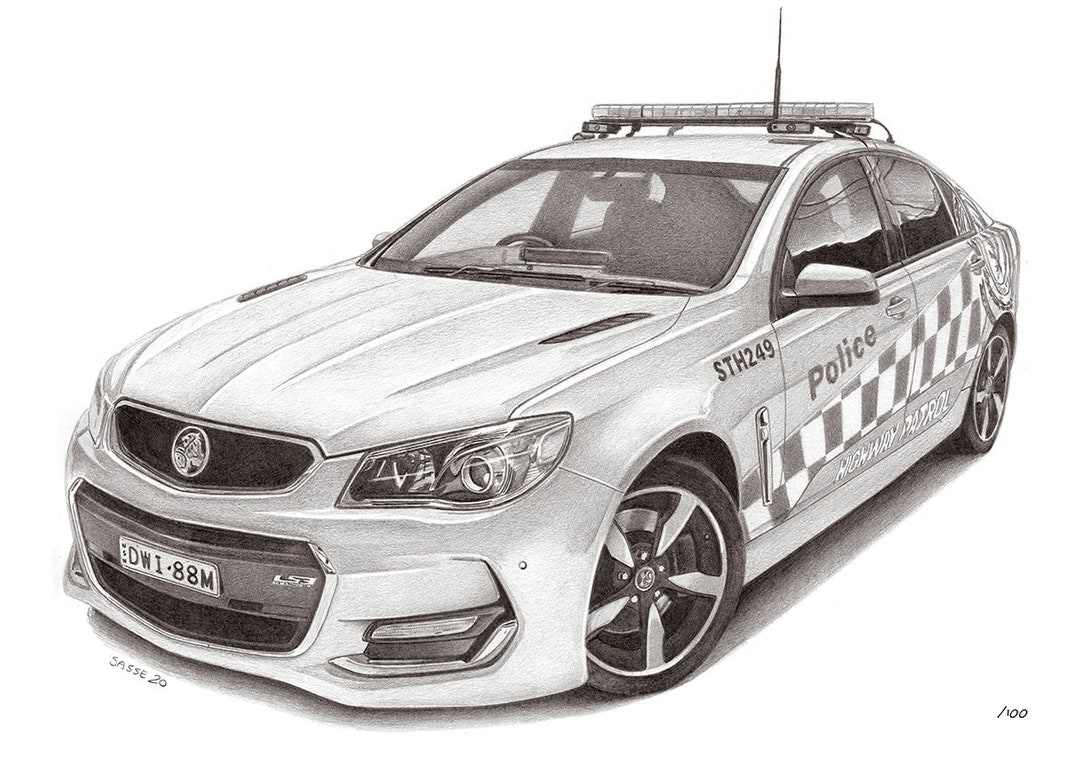 NSW Highway Patrol Commodore VF SS A3 Print off Original Pencil Drawing ...