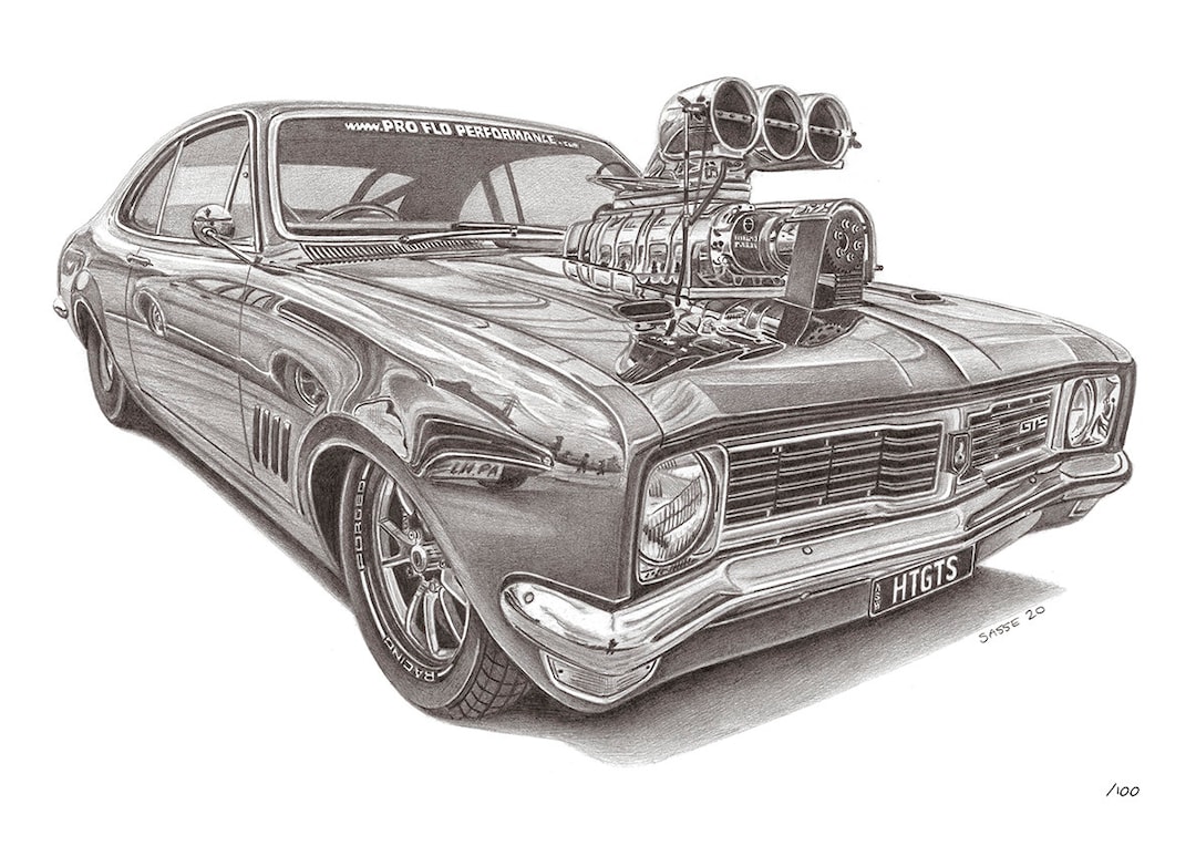 Holden 1969 HT GTS Monaro Street Machine A3 Print off Original Pencil ...