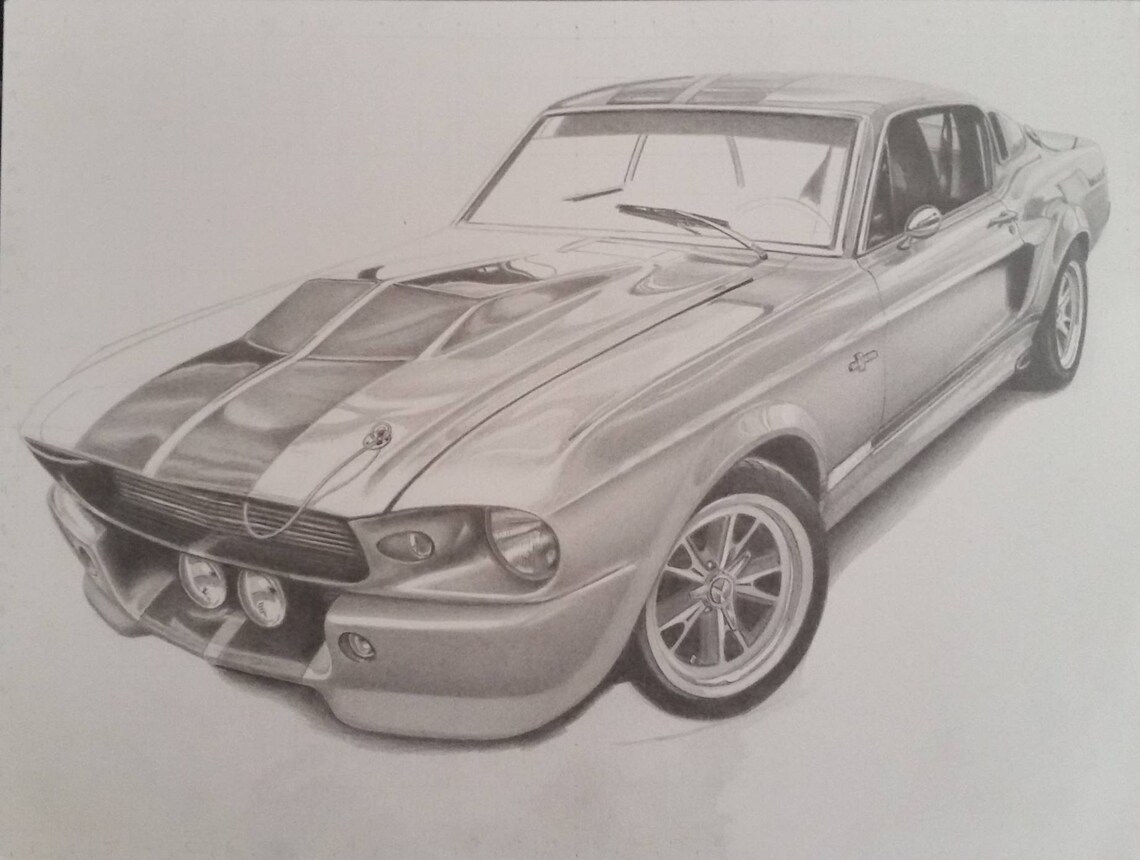 Original Artwork 1967 GT500 Mustang A3 Fine Art Graphite Pencil Drawing ...