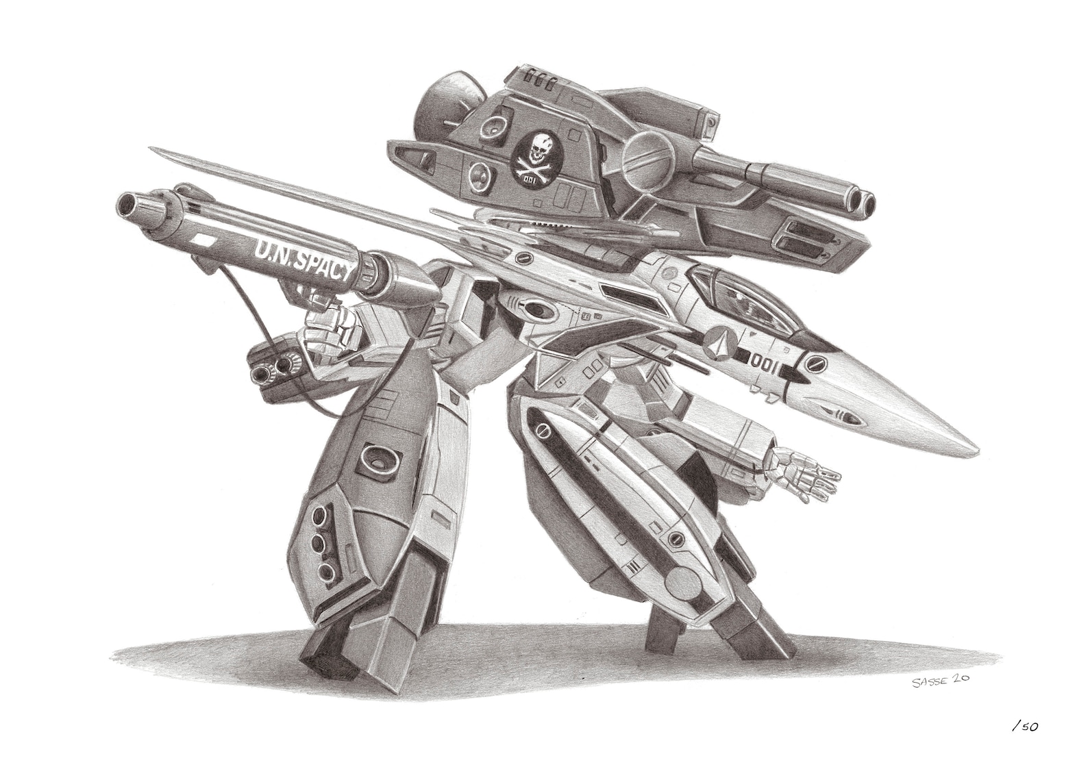 Macross Veritech VF1 Guardian A3 Print off Original Pencil Drawing ...