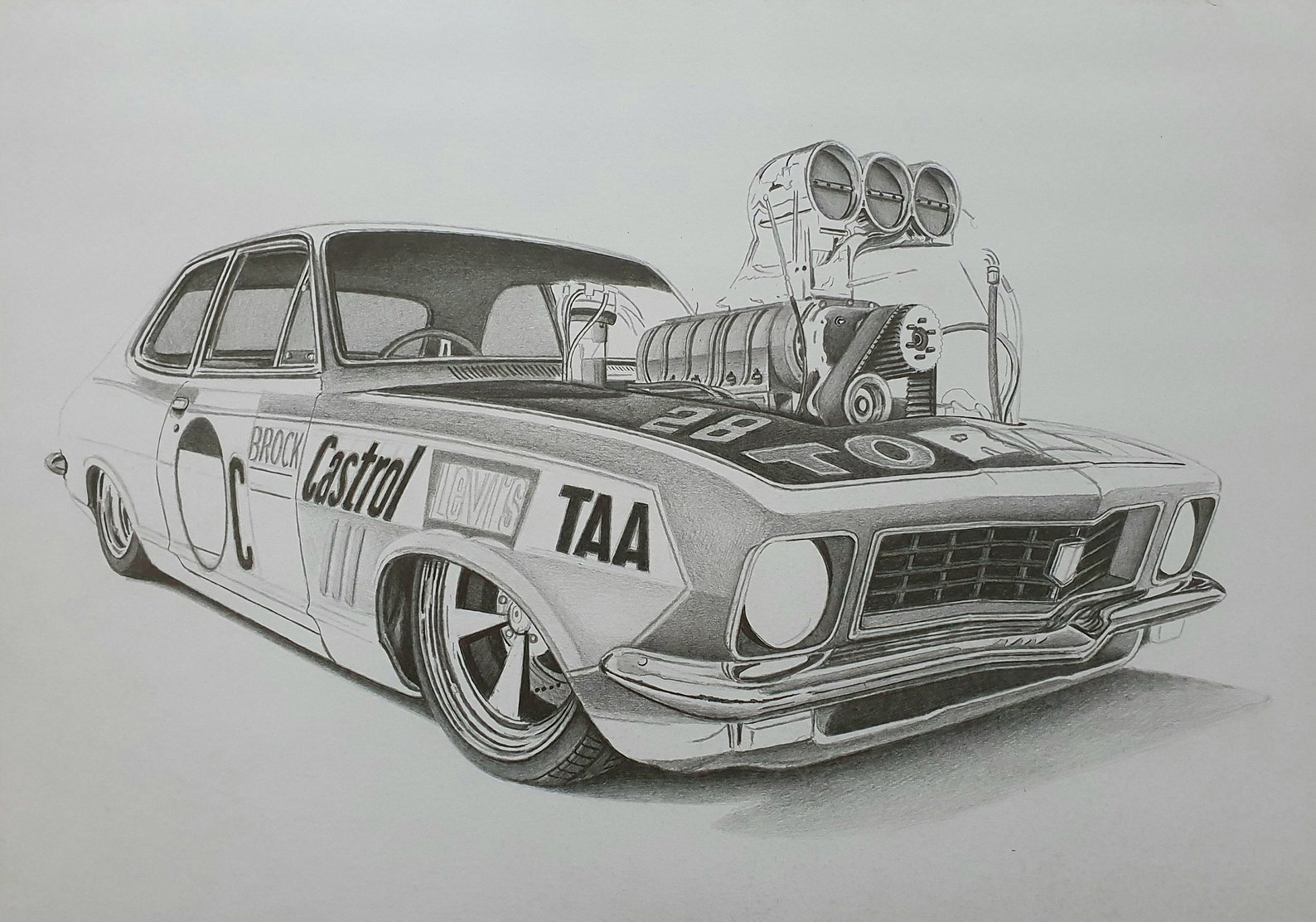 Original Artwork 1972 Brock Holden LJ Torana Drag Car Mashup A3 Fine ...