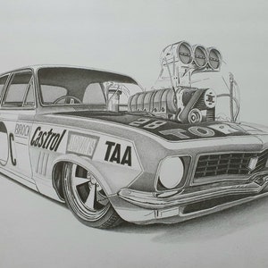 Original Artwork 1972 Brock Holden LJ Torana Drag Car Mashup A3 Fine ...