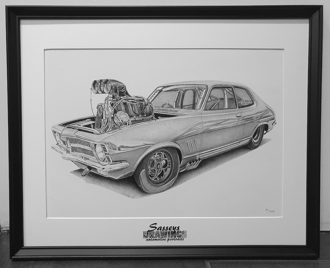 Framed 1969 Holden LC Torana Drag Car A3 Print off Original Pencil ...