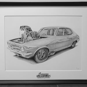 Framed 1969 Holden LC Torana Drag Car A3 Print off Original Pencil ...