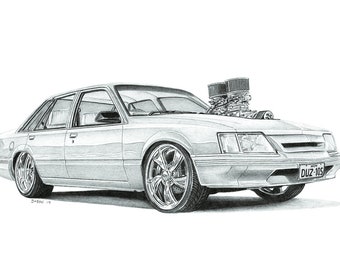 Holden VK Commodore Street Machine A3 Print off Original Pencil Drawing ...