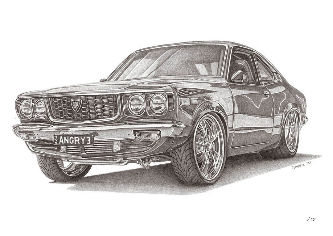 Mazda RX3 Coupe "angry3" A3 Print off Original Pencil Drawing Limited ...
