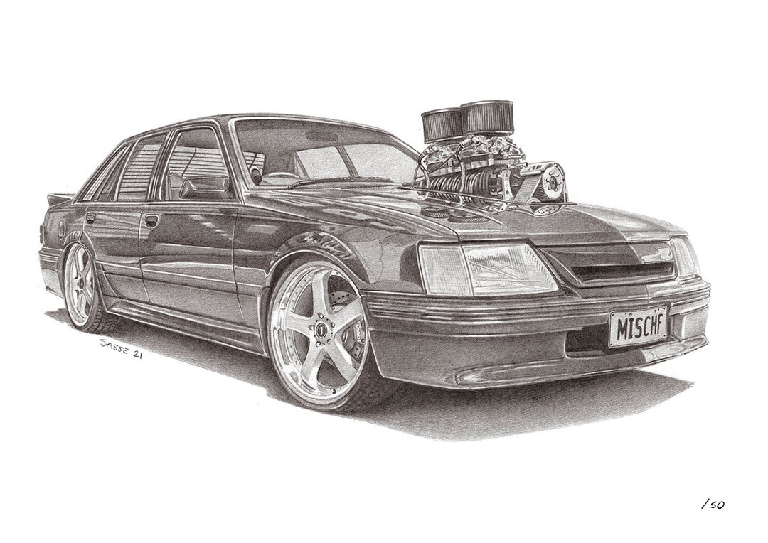 Holden VK Commodore MISCHF Street Machine A3 Print off Original Pencil ...