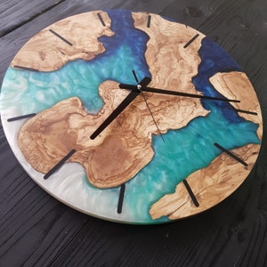 Custom Resin & Olive Wood Wall Clock: Live Edge Rustic Home Decor - Etsy