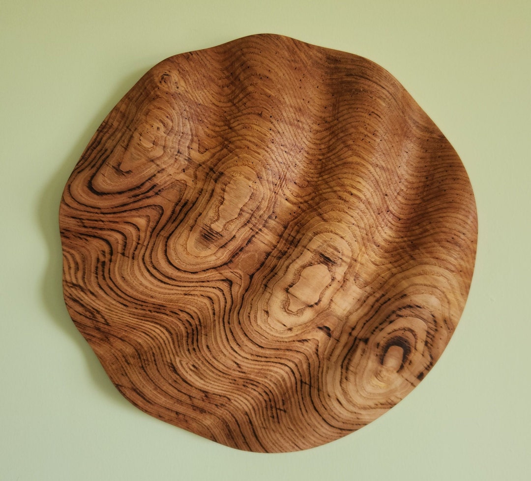 Round Chestnut Wooden Wall Art Decor, Wooden Wall Art, Wave Wall Decor ...