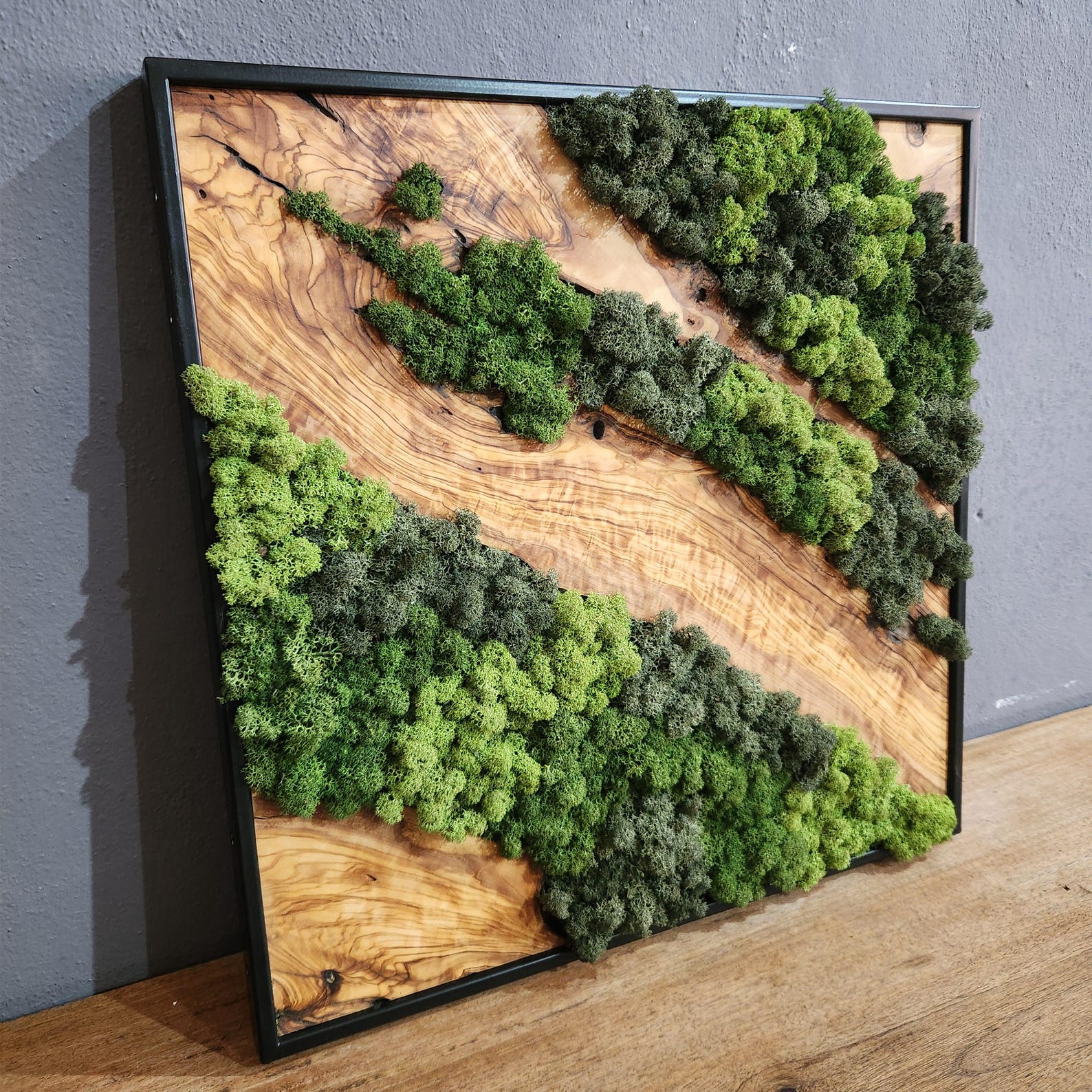 Custom Metal Frame Moss Wall Art: Preserved Moss & Olive Wood Decor - Etsy
