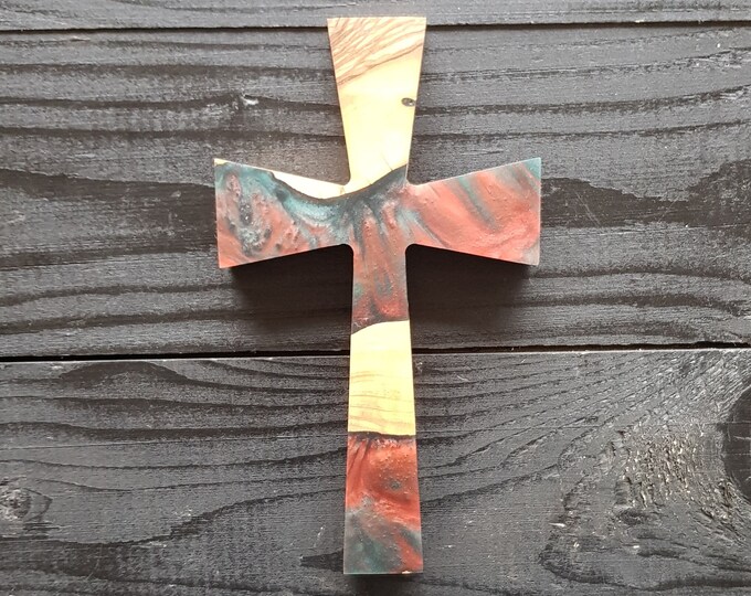 6" Resin and Olive Wooden Wall Cross, Wall Crucifix, Epoxy and Wooden ...