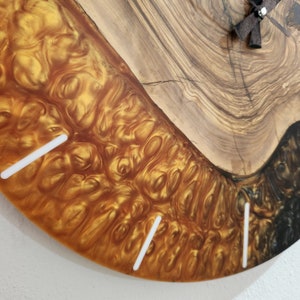 Custom Resin & Olive Wood Wall Clock: Live Edge Rustic Decor - Etsy
