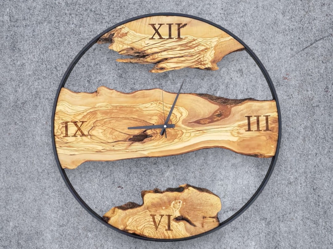 Made to Order Metal & Olive Wood Wall Clock , Big Wood and Metal Wall ...