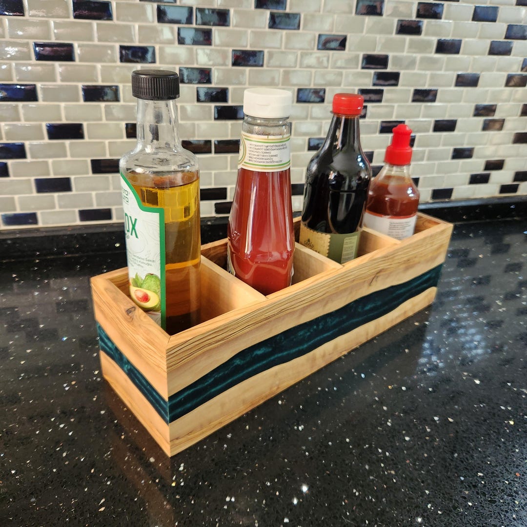 Resin & Olive Wood Condiment Holder: Restaurant Cafe Organizer - Etsy