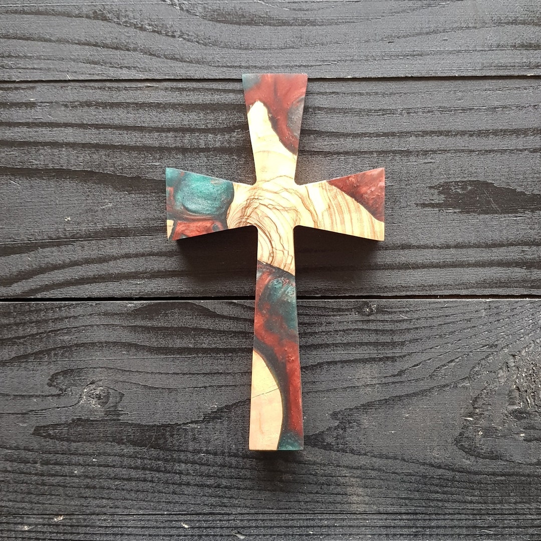 6 Resin and Olive Wooden Wall Cross, Wall Crucifix, Epoxy and Wooden ...