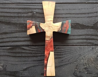 6 Resin and Olive Wooden Wall Cross, Wall Crucifix, Epoxy and Wooden ...