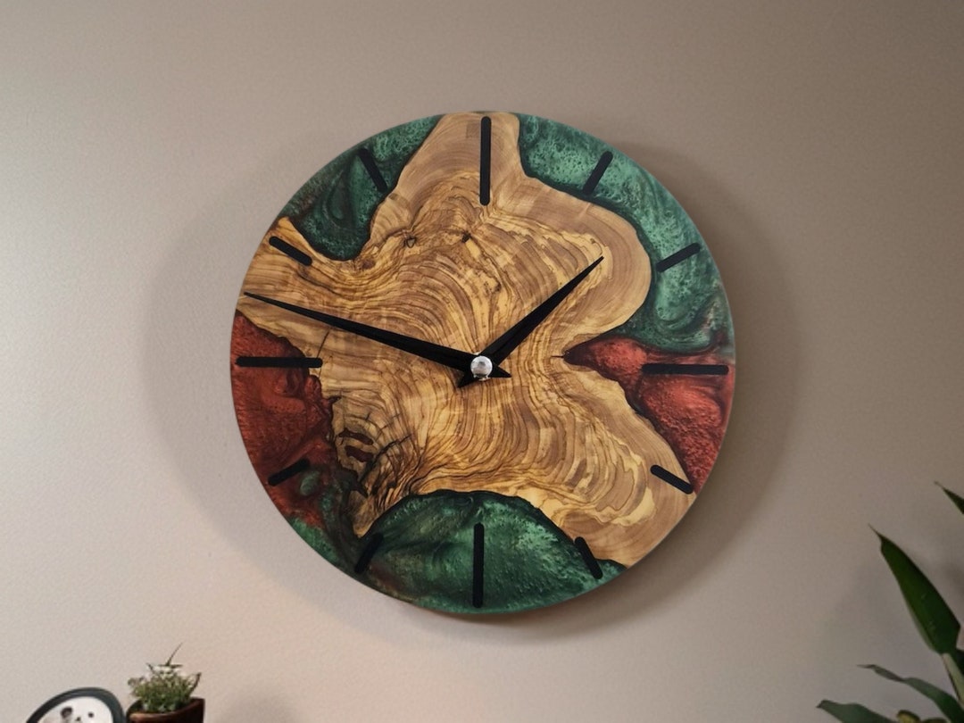 Epoxy Wall Clock, Epoxy and Olive Wood Wall Clock, Christmas Gift, Live ...