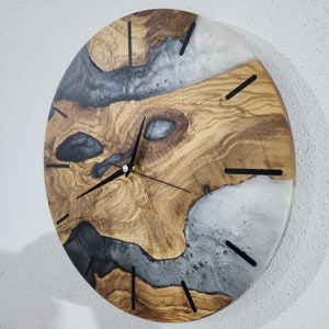Custom Resin & Olive Wood Wall Clock: Live Edge Rustic Decor - Etsy