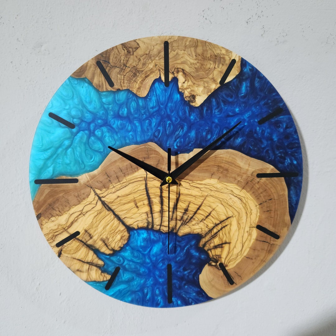 Custom Olive Wood & Resin Wall Clock: Live Edge Rustic Home Decor - Etsy