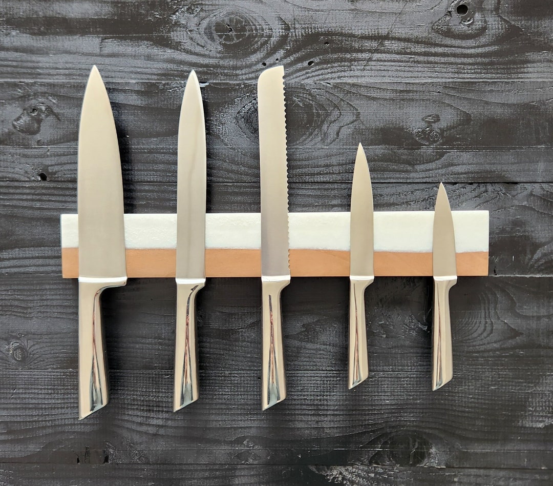 Resin and Walnut Wooden Knife Block for 5 Knives, Epoxy and Walnut ...
