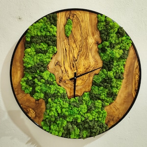 Custom Moss Olive Wood Wall Clock, Metal and Olive Wooden Wall Clock ...