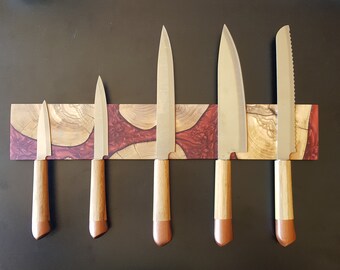 Magnetic Knife Rack, Resin and Olive Wooden Knife Holder, Knife Rack ...