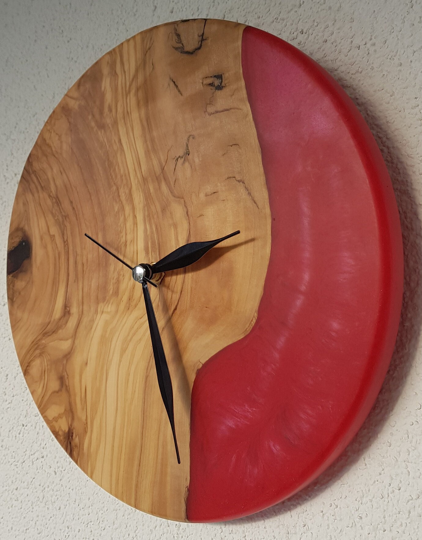 Home Décor Rustic Red Epoxy Resin & Olive Wooden Wall Clock Live Edge ...