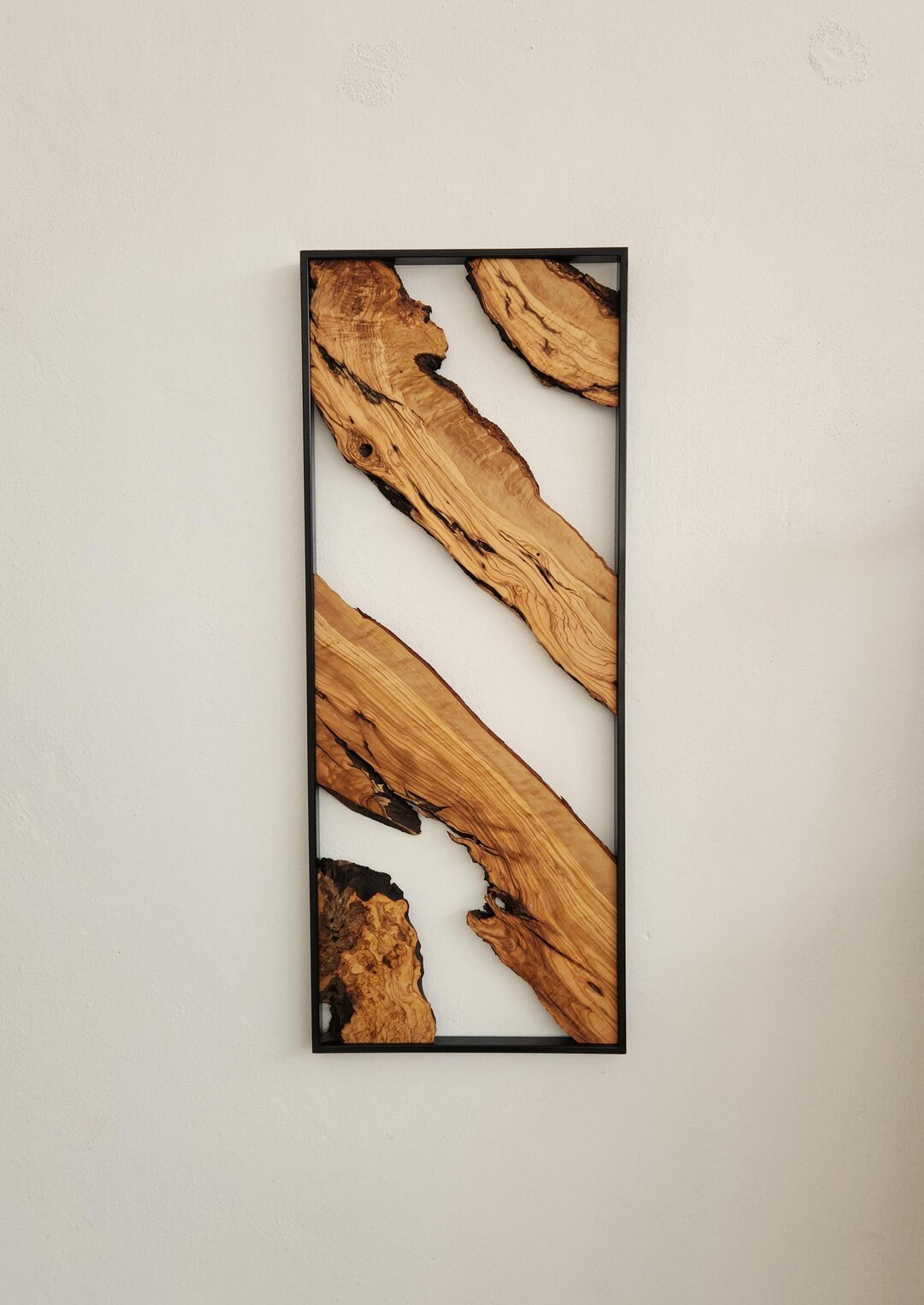 Live Edge Olive Wood Wall Art: Rustic Metal Frame Decor - Etsy