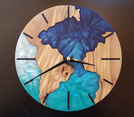 Custom Made Resin & Olive Wood Wall Clock Made to Order Epoxy - Etsy
