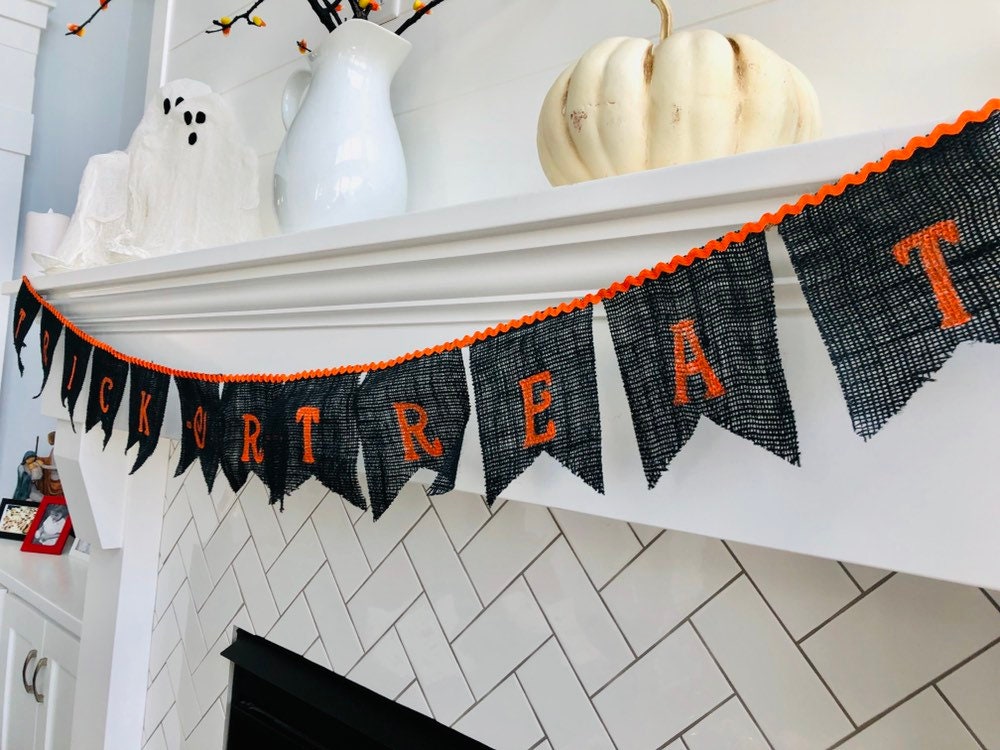 Trick-or-Treat Burlap Halloween Banner with Ric Rac trim | Etsy