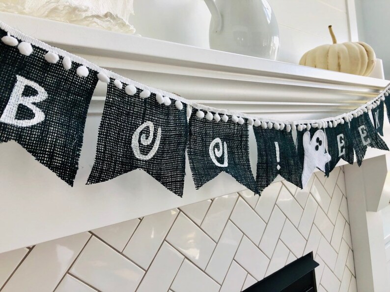 Boo Eek Halloween Burlap Garland With Pom Pom Trim - Etsy