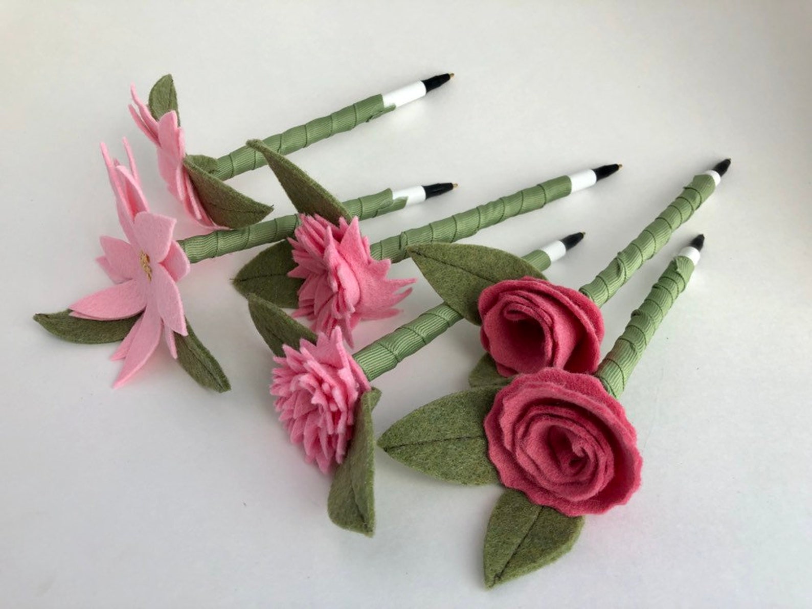 Pink Felt Flower Pens with Pot | Etsy