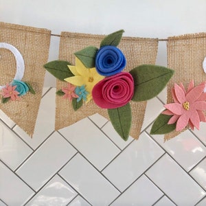 Hello Spring Felt Flowers Burlap Banner - Etsy