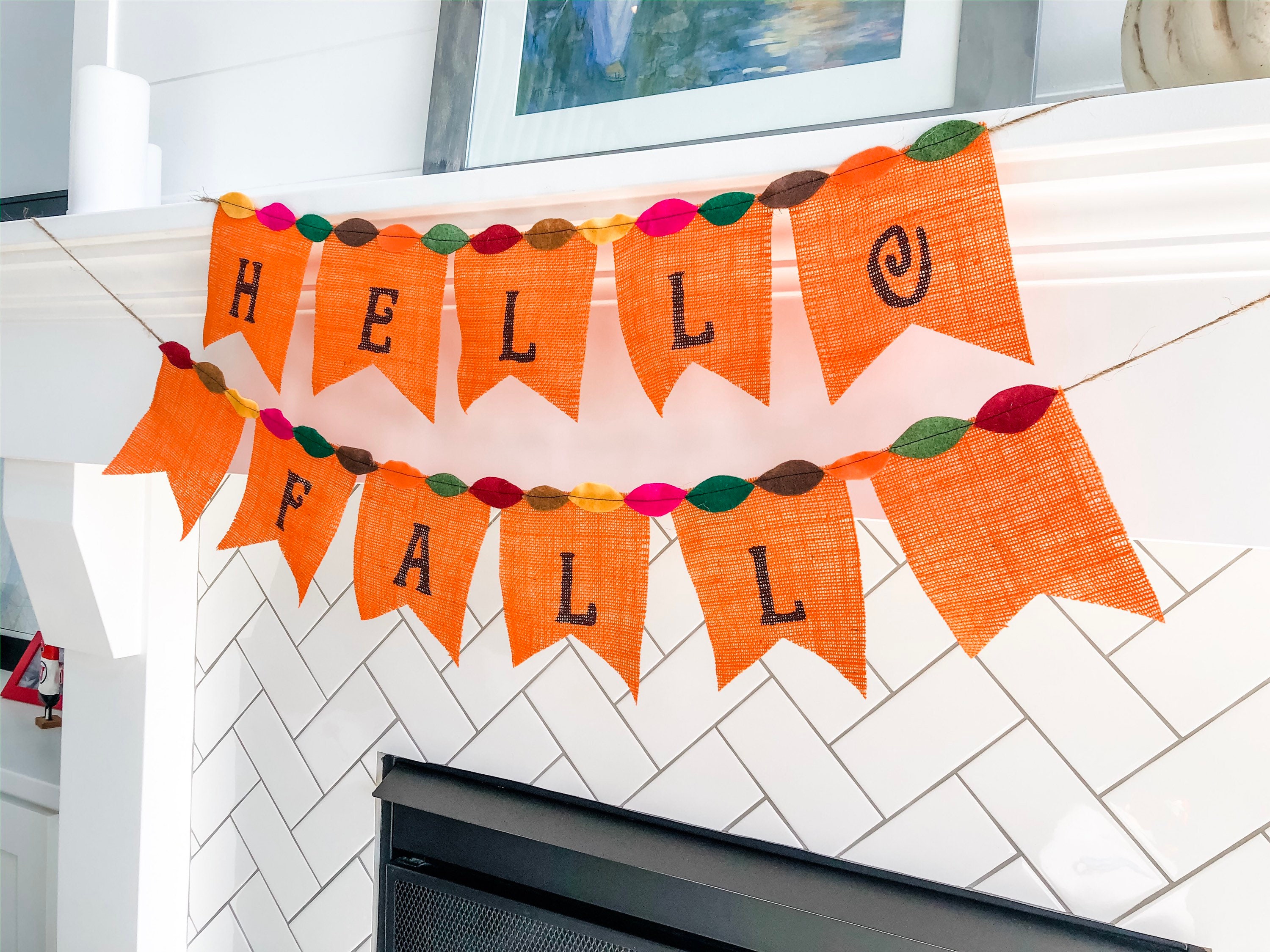 Hello Fall Layered Burlap Banner with Fall Leaf Trim | Etsy