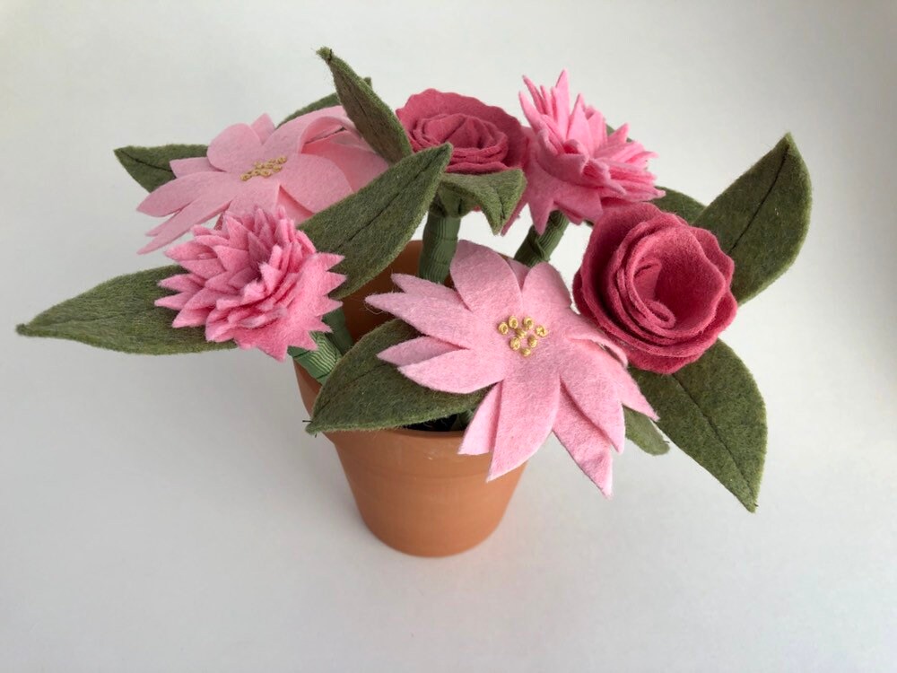 Pink Felt Flower Pens with Pot | Etsy