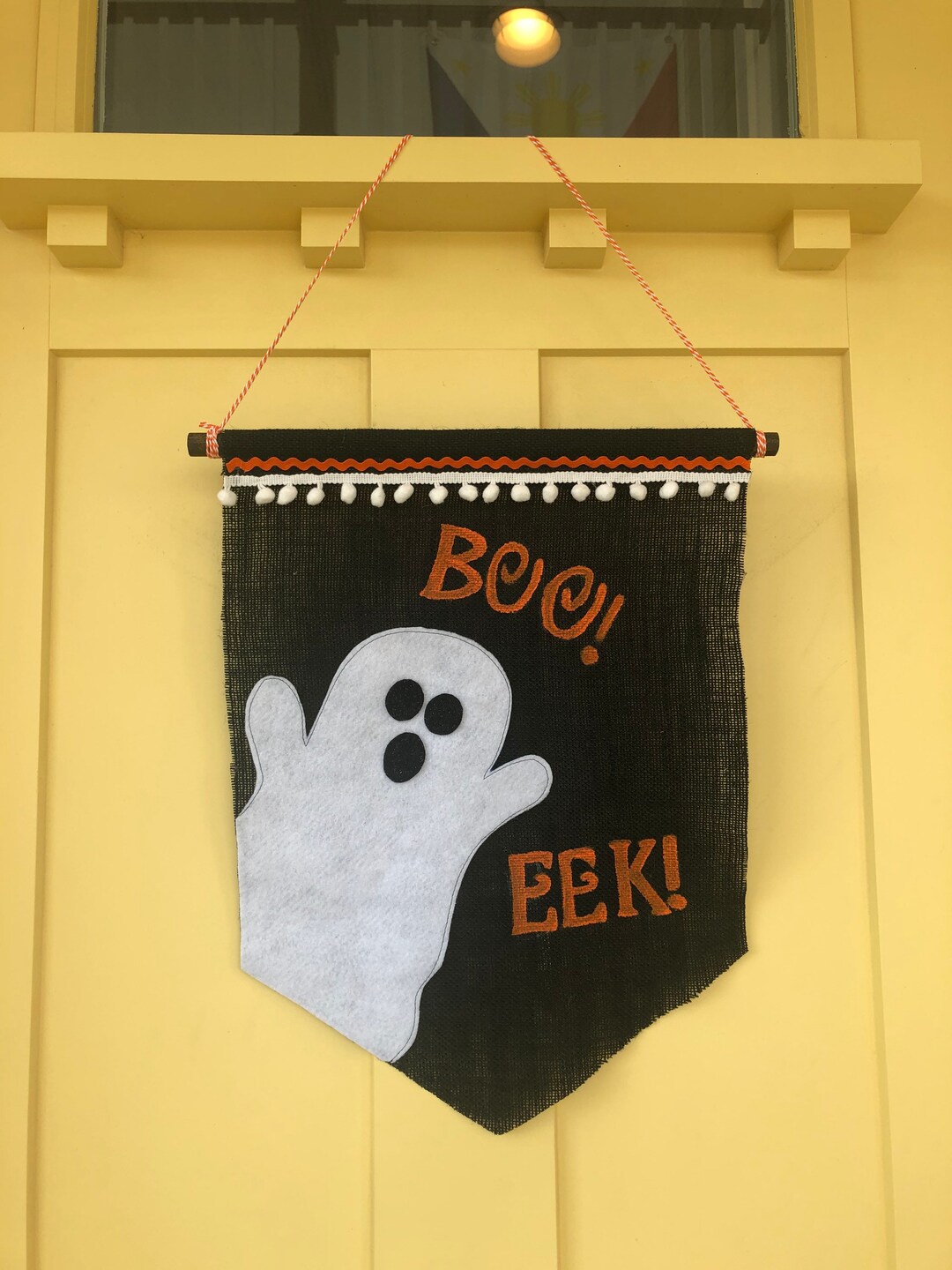 Boo! Eek! Halloween Ghost Door and Wall Banner With Ric Rac and Pom Pom ...