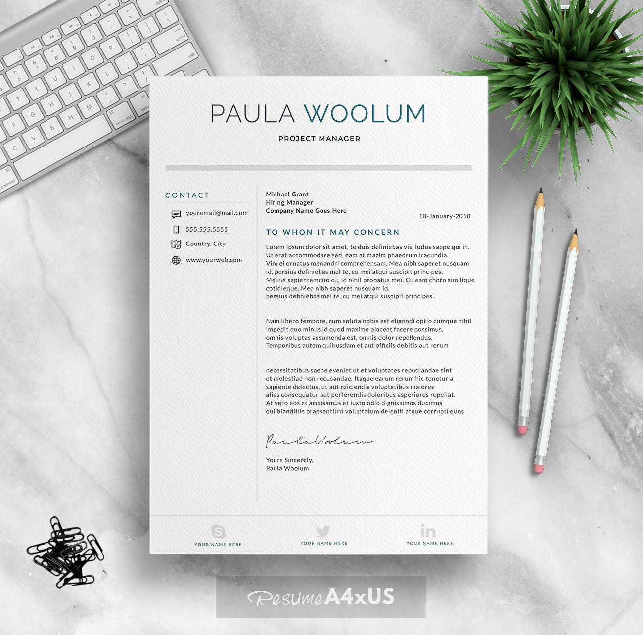 Modern Resume Template for Word 1-3 Page Resume Cover - Etsy