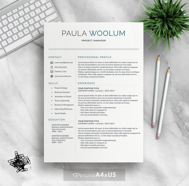 Modern Resume Template for Word, 1-3 Page Resume Cover Letter Reference ...