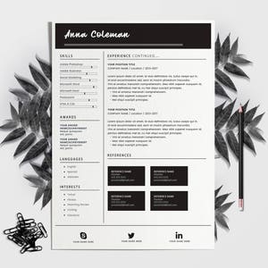 Modern Resume Template for Word, 1-3 Page Resume Cover Letter Reference ...