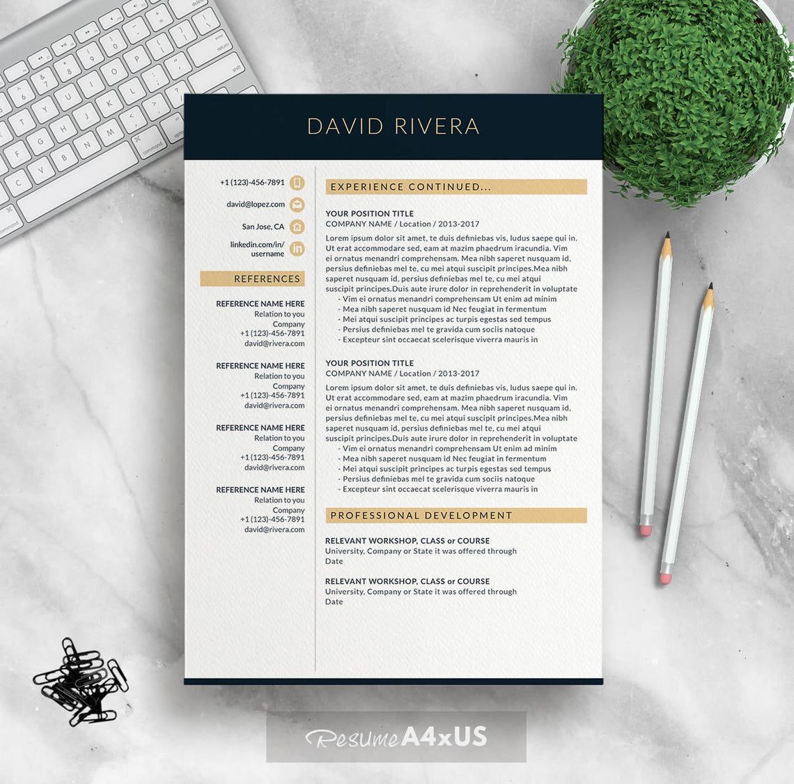 Professional Resume Template for Word 1-3 Page Resume Cover - Etsy