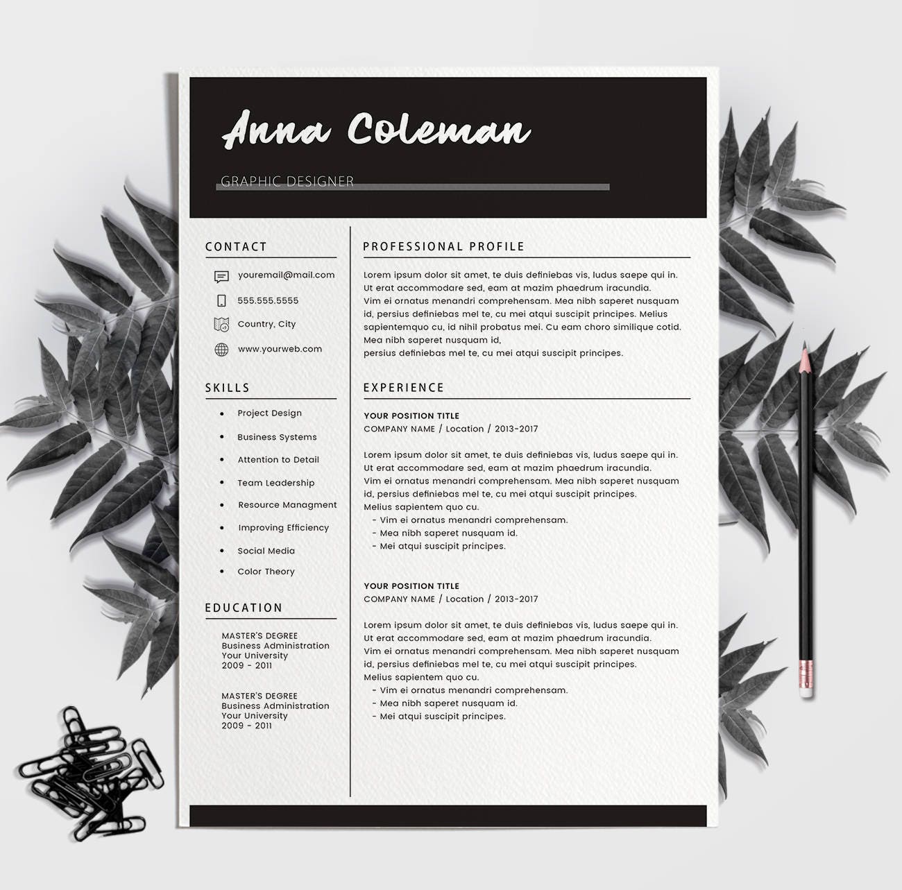 Modern Resume Template for Word, 1-3 Page Resume Cover Letter Reference ...