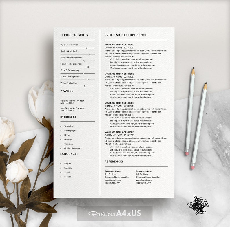 Modern Resume Template for Word, 1-3 Page Resume Cover Page Reference ...