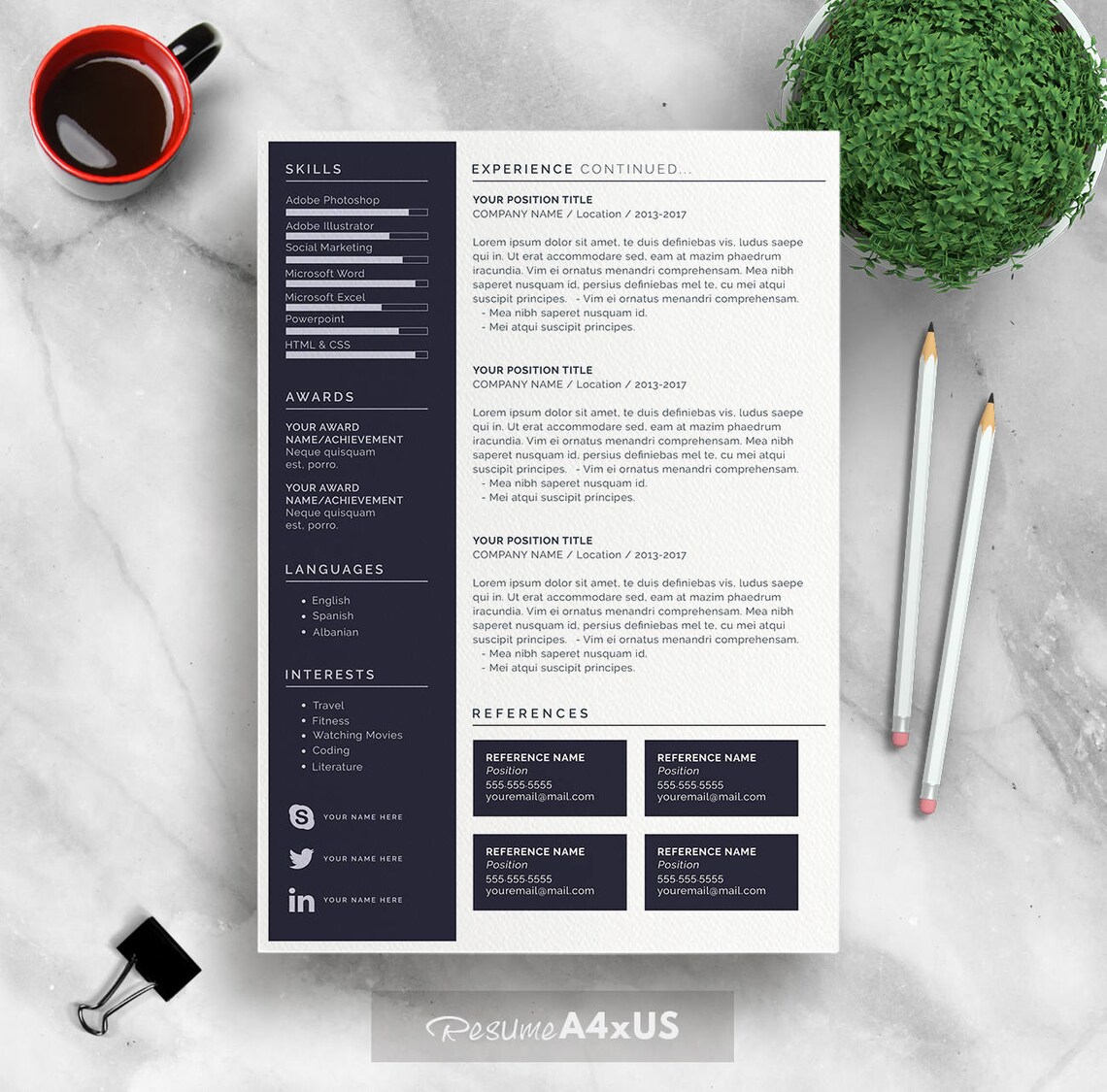 Modern Resume Template for Word, 1-3 Page Resume Cover Page Reference ...