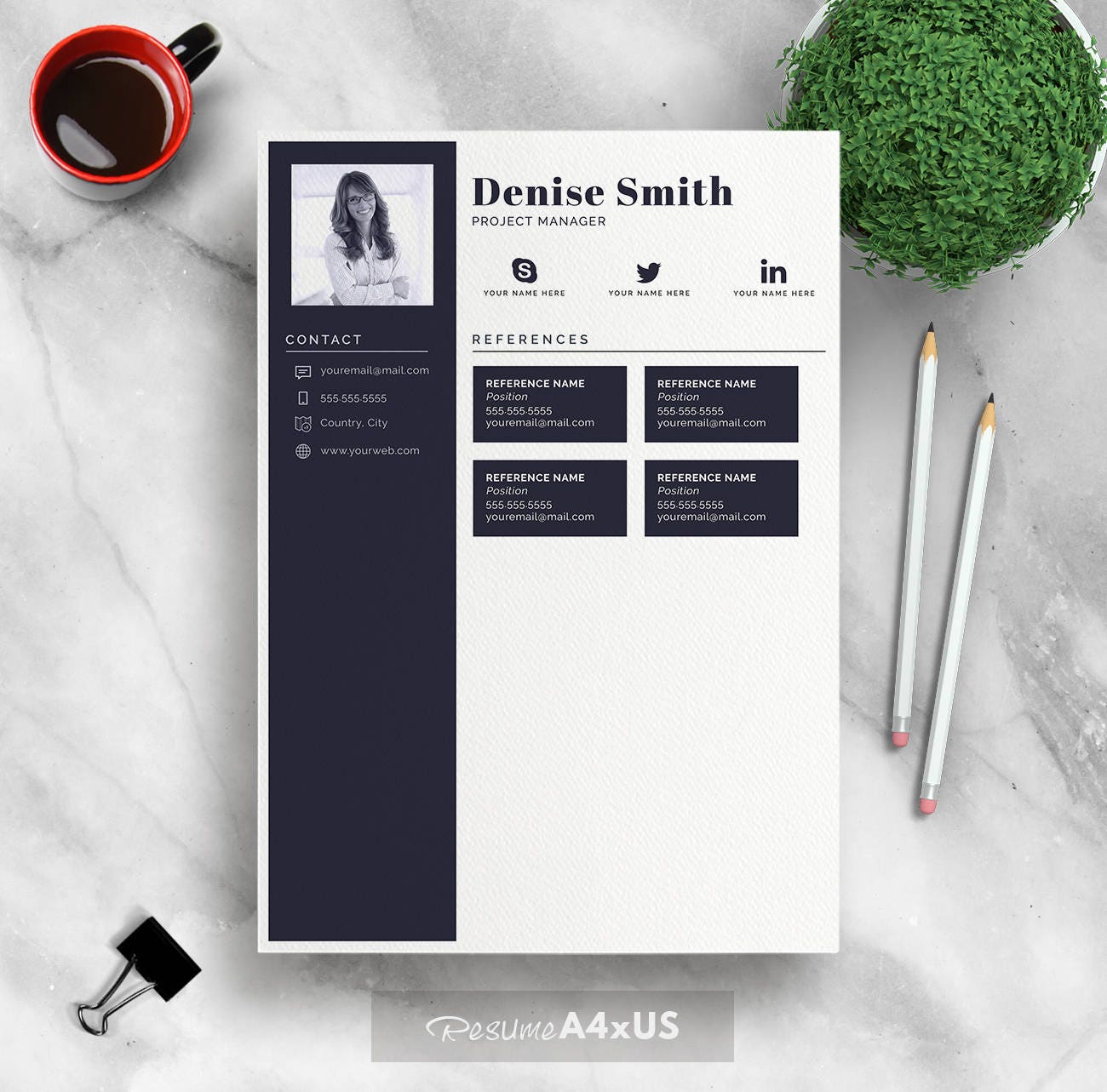 Modern Resume Template for Word, 1-3 Page Resume Cover Page Reference ...