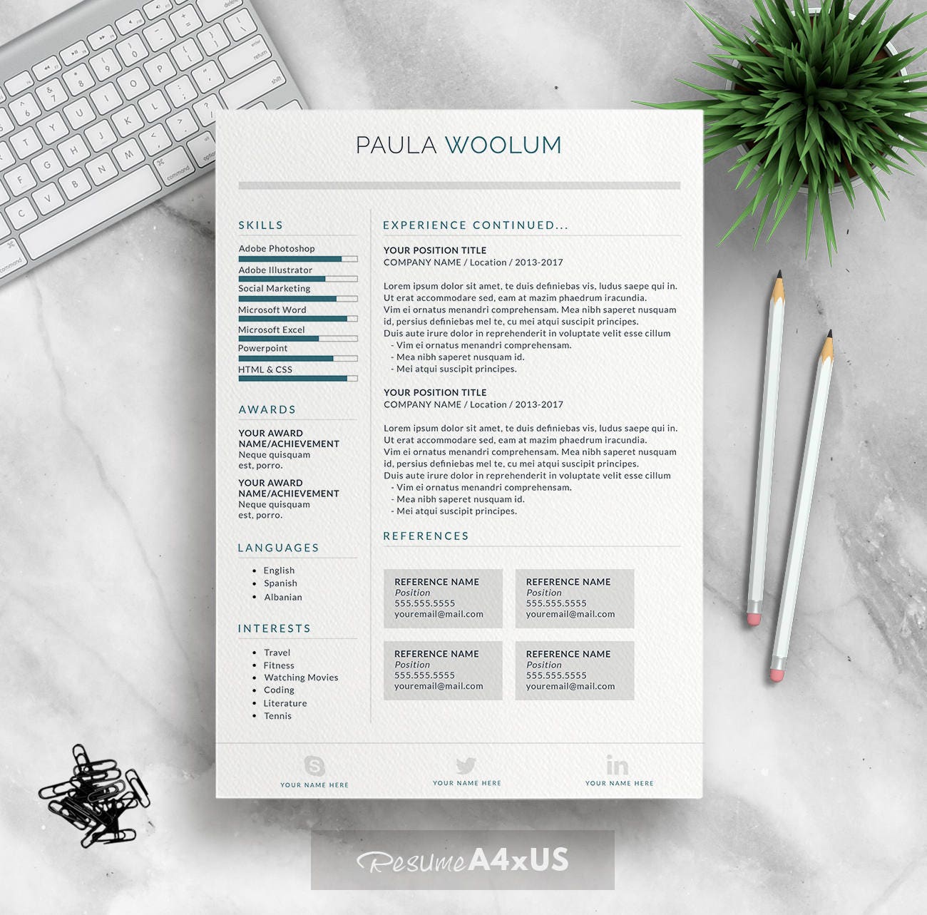 Modern Resume Template for Word 1-3 Page Resume Cover - Etsy