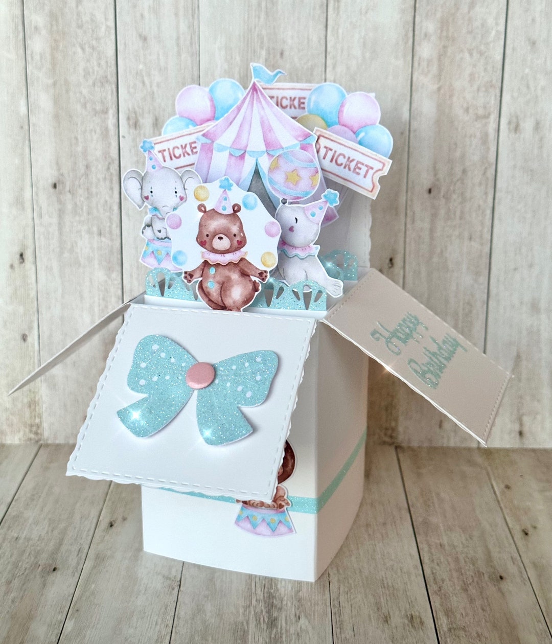 Circus Birthday Pop up Box Card 3D Card Circus Animal Cards Greetings ...