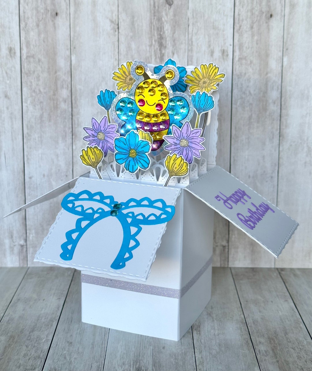 Crystal Bee Birthday Pop up Box Card 3D Card Bumble Bee - Etsy