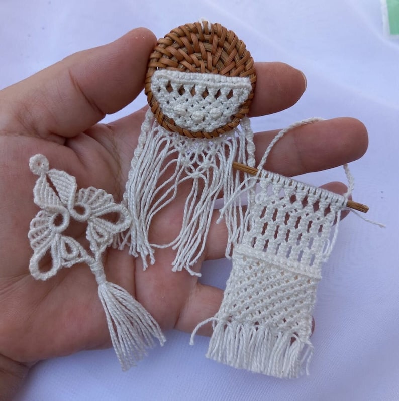 Set of 3 Dollhouse Miniature Decorations Macrame Hanging - Etsy