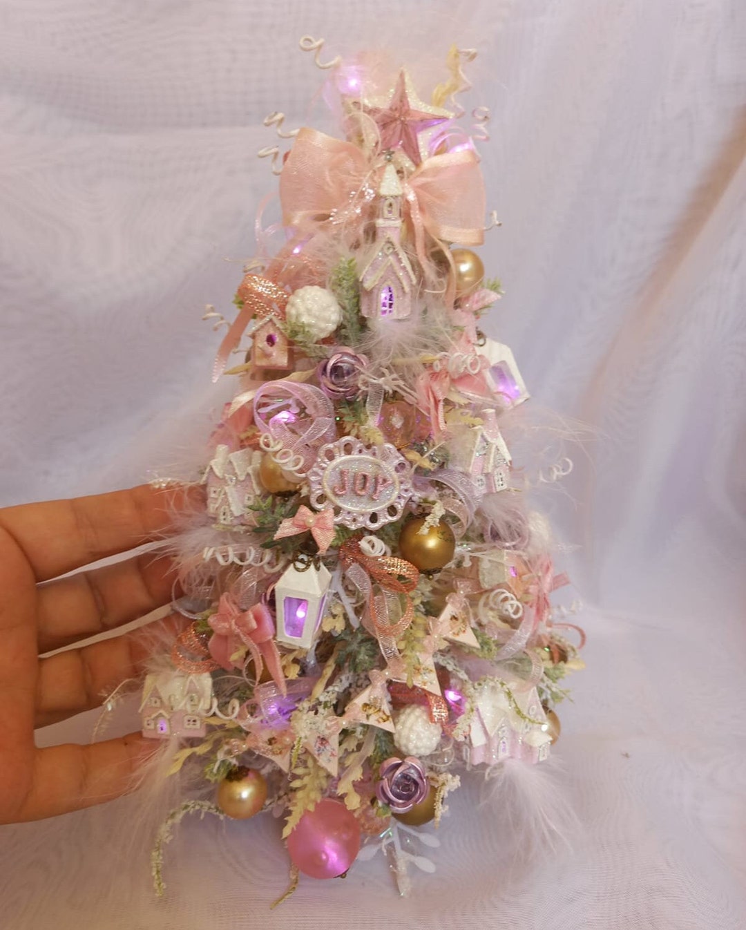 Dollhouse Miniature Christmas Pink Tree Light Up - Etsy